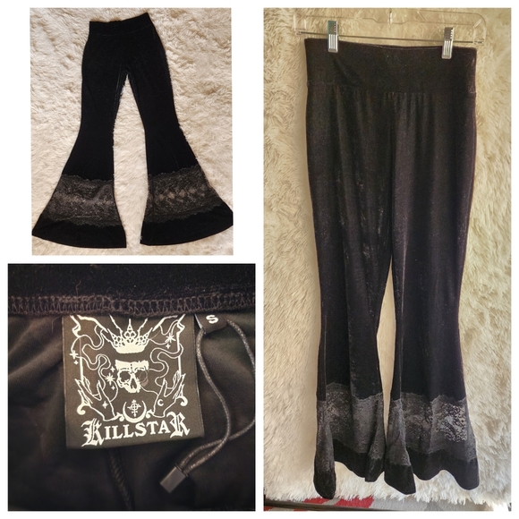 Killstar | Pants & Jumpsuits | Killstar Nova Velvet Lace Cropped Flare ...